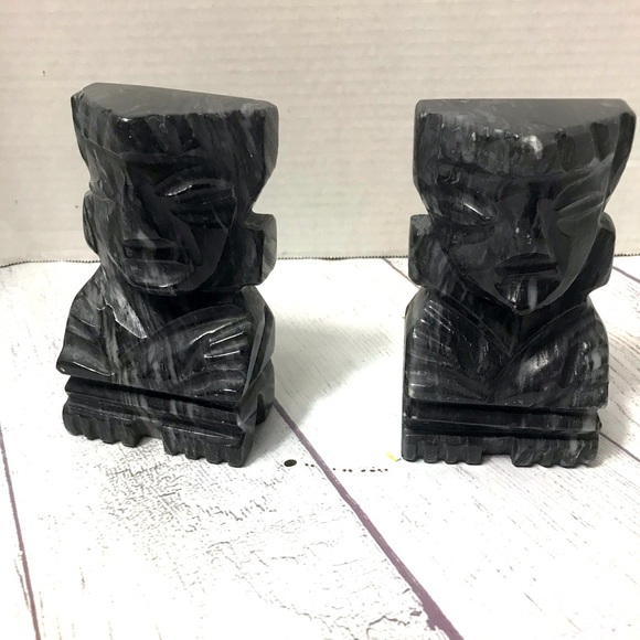 Accents | Set Of 2 Hand Carved Black And Grey Onyx Marble Aztec Mayan ...